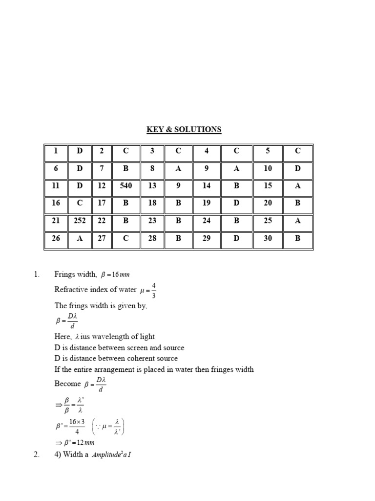 Apex Jeemain 2026 Physics Pt-20 Assignment Key&Sol | PDF | Wavelength ...