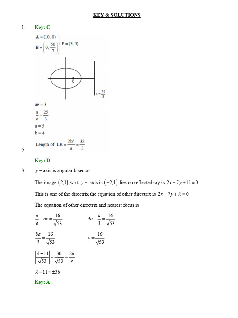 Apex Jeemain 2026 Maths Pt-20 Assignment Key&Sol | PDF | Ellipse ...
