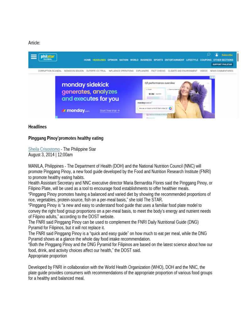 Pinggang Pinoy: Healthy Eating Guide | PDF | Non Communicable Disease ...