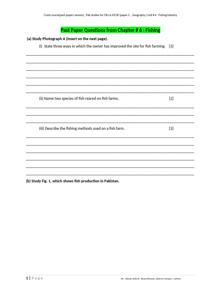 Fishing Industry in Pakistan: Past Papers | PDF | Fish And Humans | Fish