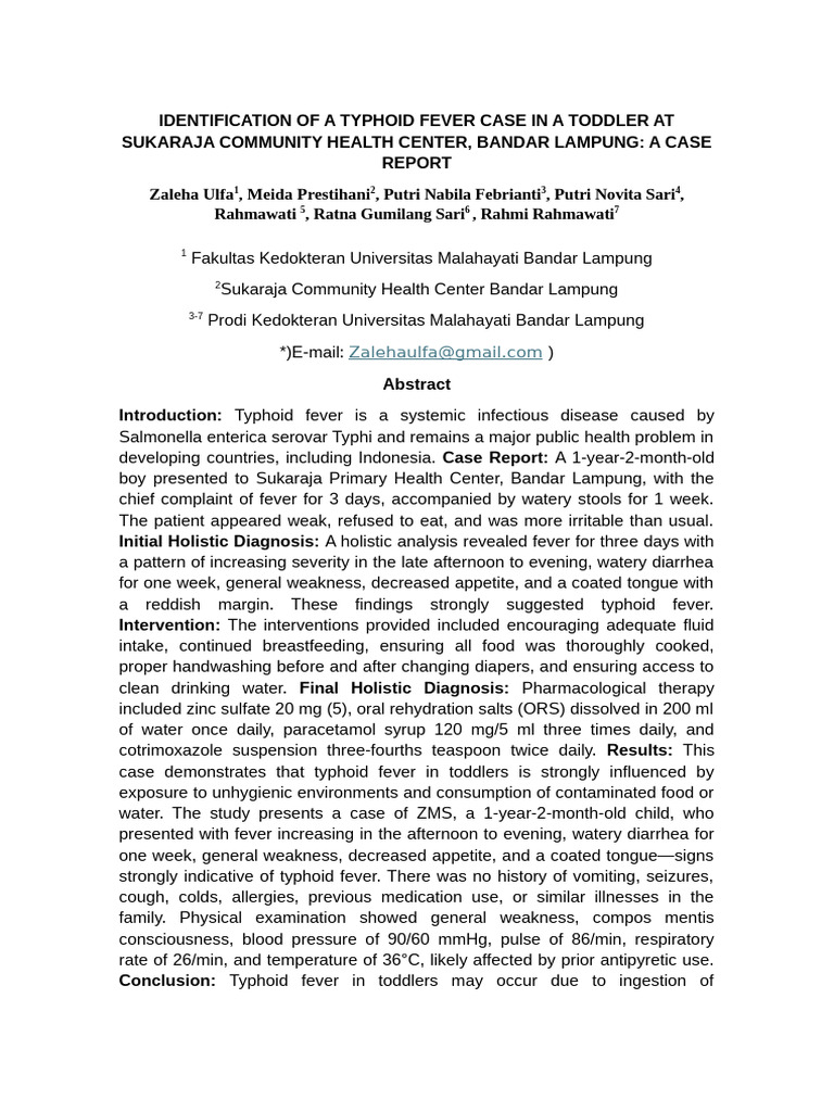 Typhoid Fever Case in Toddler, Bandar Lampung | PDF | Diarrhea | Salmonella