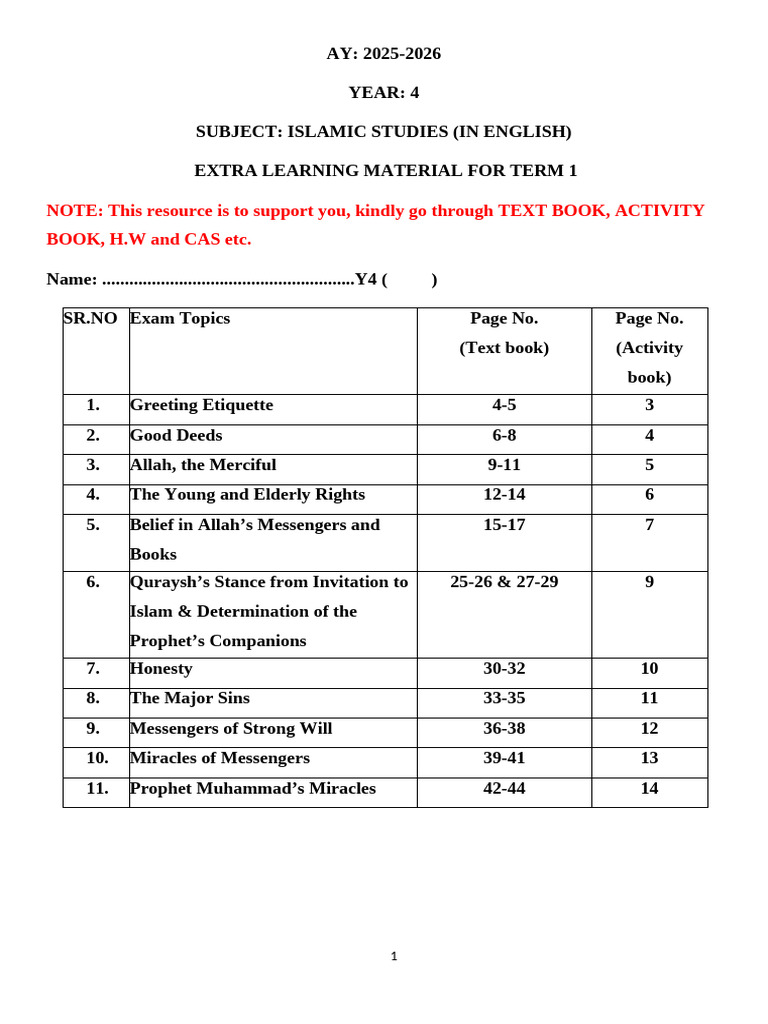 Elm t1 y4 With Answer Ay 2025-2026 | PDF | Prophets And Messengers In ...