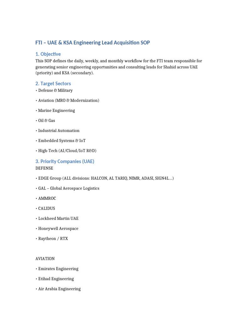Fti Uae Ksa Lead Acquisition Sop | PDF | United Arab Emirates | Companies