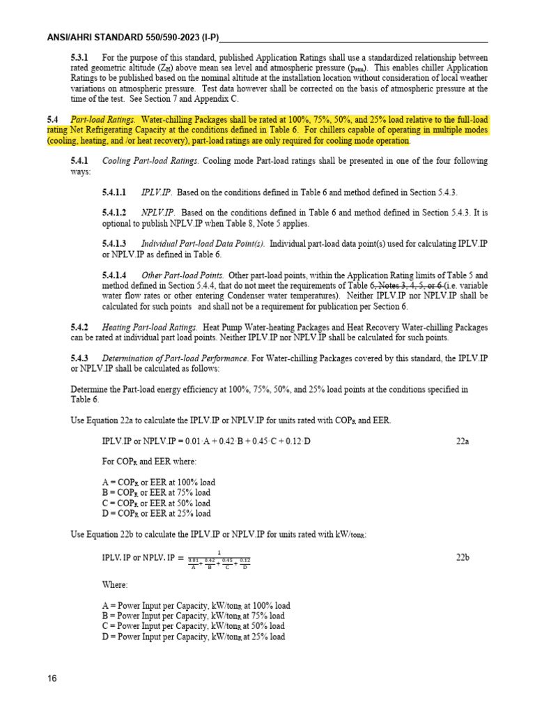 ANSI/AHRI 550/590-2023 Chiller Ratings | PDF | Temperature | Physical ...