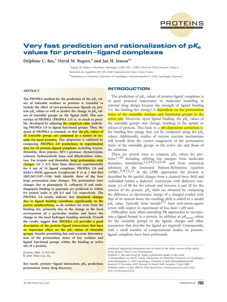 Proteins - 2008 - Bas - Very Fast Prediction and Rationalization of PKa ...