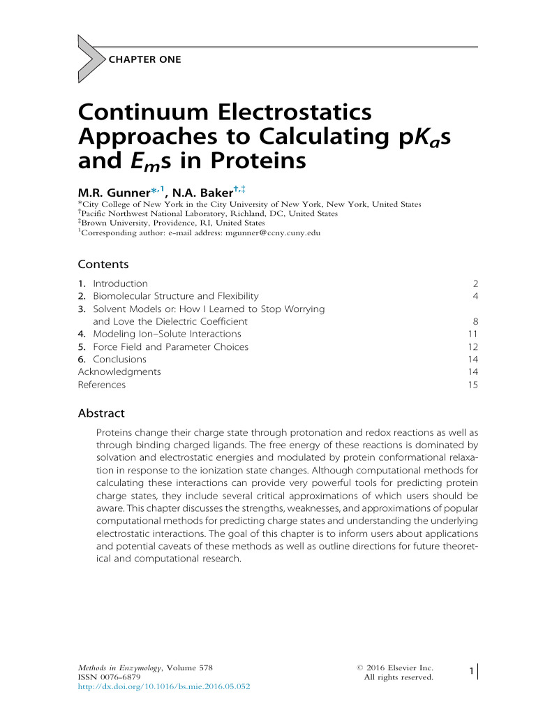 Electrostatic pKa and Em Calculations in Proteins | PDF | Amino Acid ...