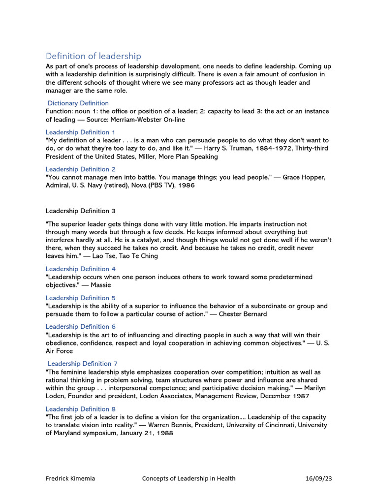 01. b. Definition, Theories, Types, Roles of Leadership | PDF ...