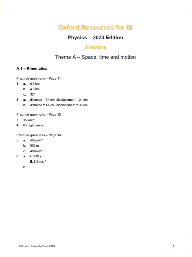IB Physics Answers Theme A | PDF | Force | Quantity