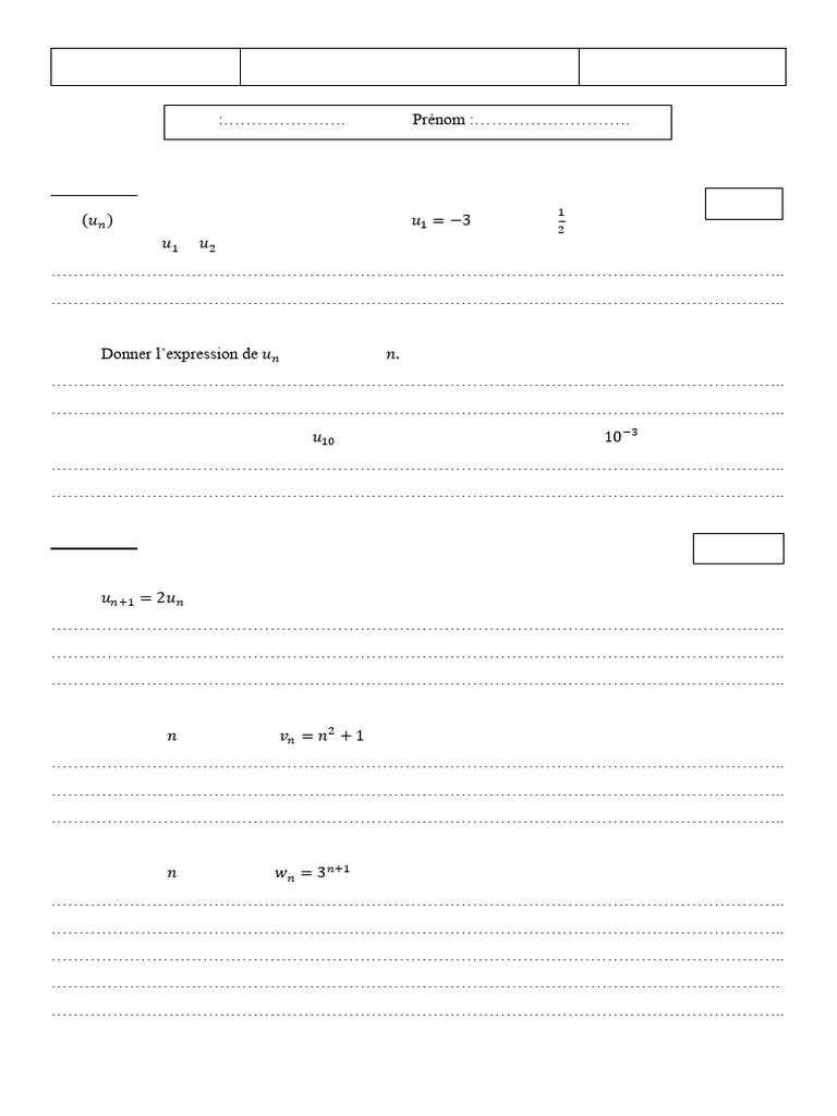 Evaluation N°6 - Suites Géom | PDF