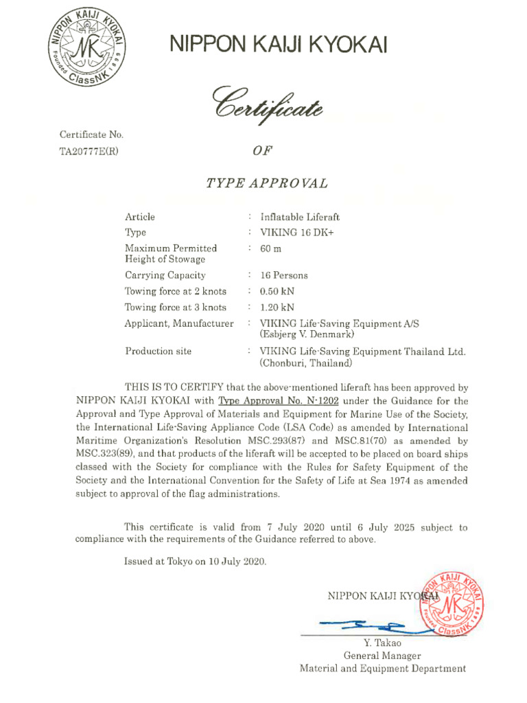 CERT L016D000 NK-Class-Certificate 06-07-2025 | PDF