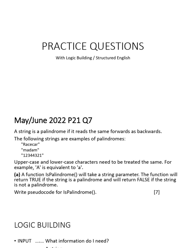 Palindrome With Logic Building and Str. Eng | PDF | Pointer (Computer ...