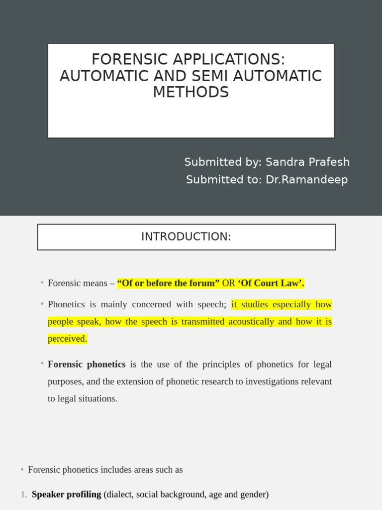 B) Forensic Speech Science - Overview and Applications | PDF ...