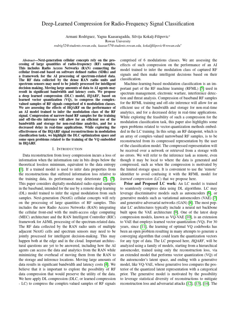 Deep Learning Compression for RF Signals | PDF | Data Compression ...