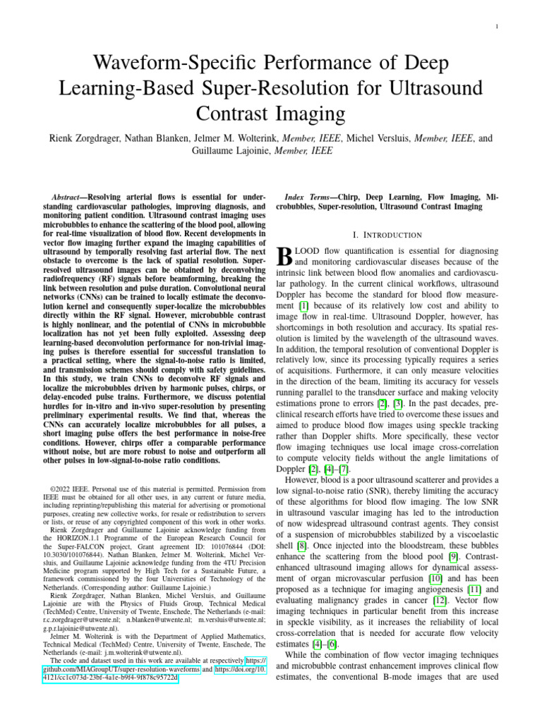 Deep Learning for Ultrasound Super-Resolution | PDF