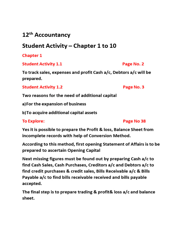 12th Grade Accountancy Activities Guide | PDF | Debits And Credits ...