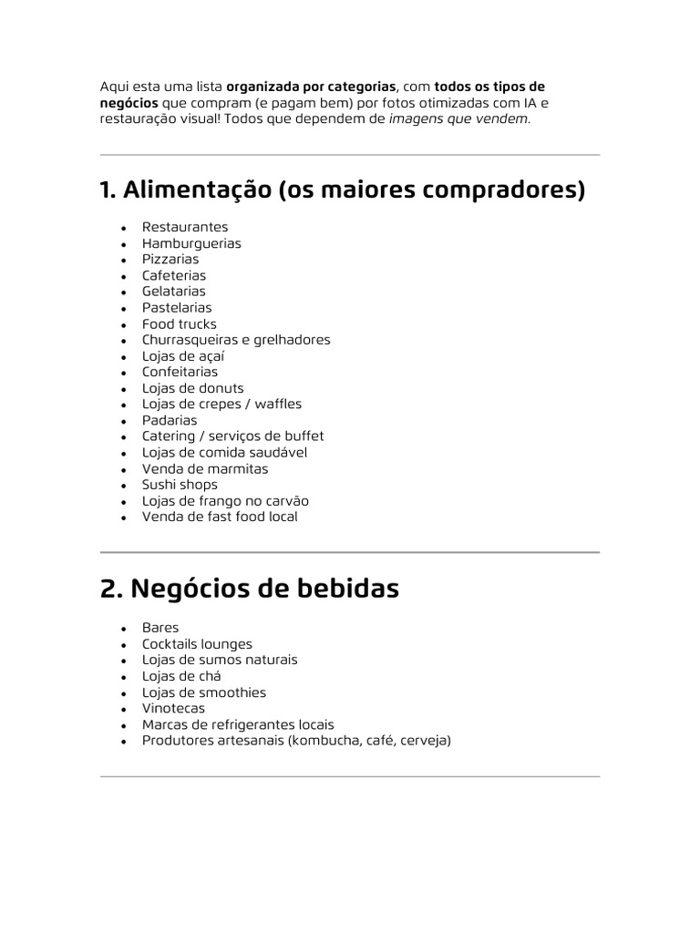 Lista de todos os tipos de negócios | PDF