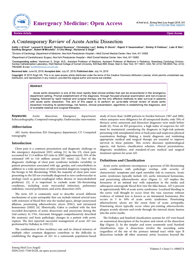 A Contemporary Review of Acute Aortic Dissection | PDF | Cardiovascular ...