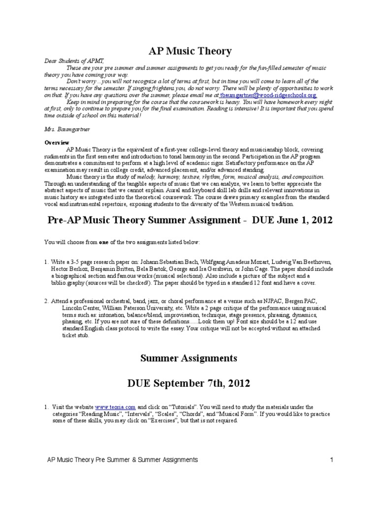 AP Music Theory Summer Assignment Packet-1 | PDF | Mode (Music) | Music ...