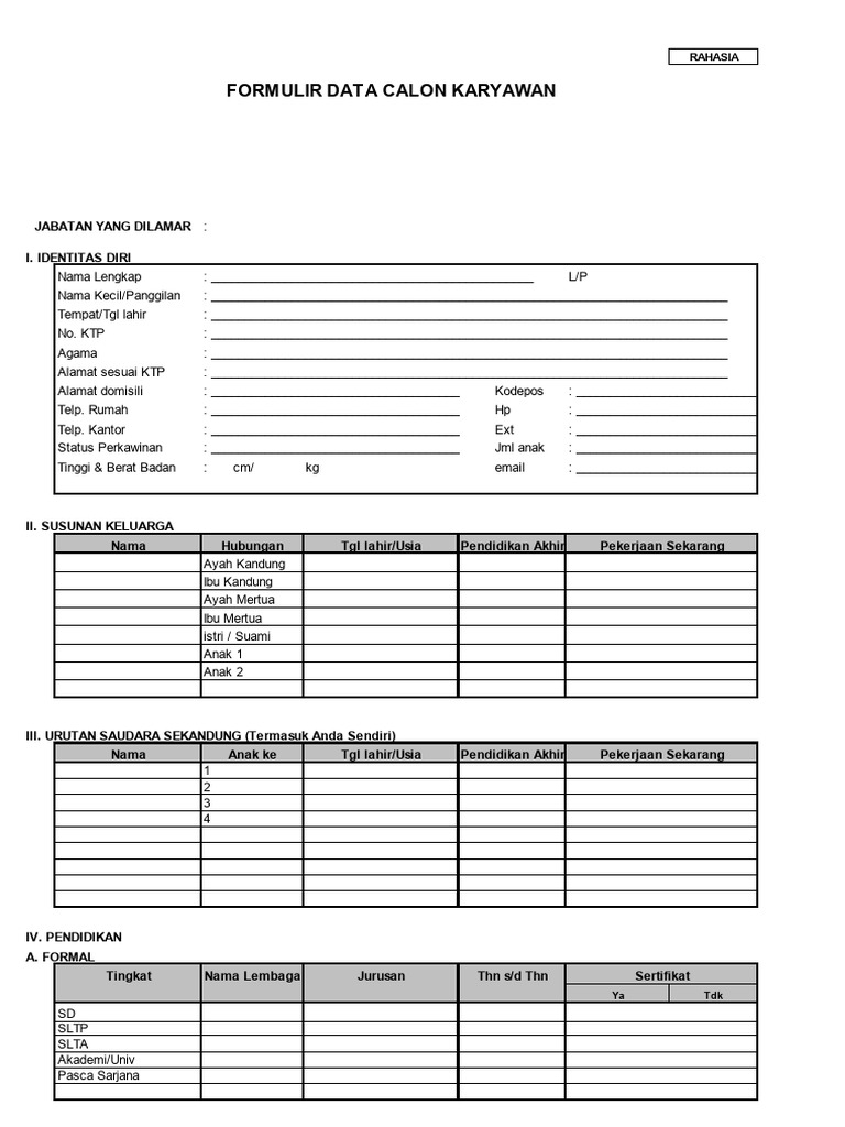 Formulir Data Calon Karyawan | PDF