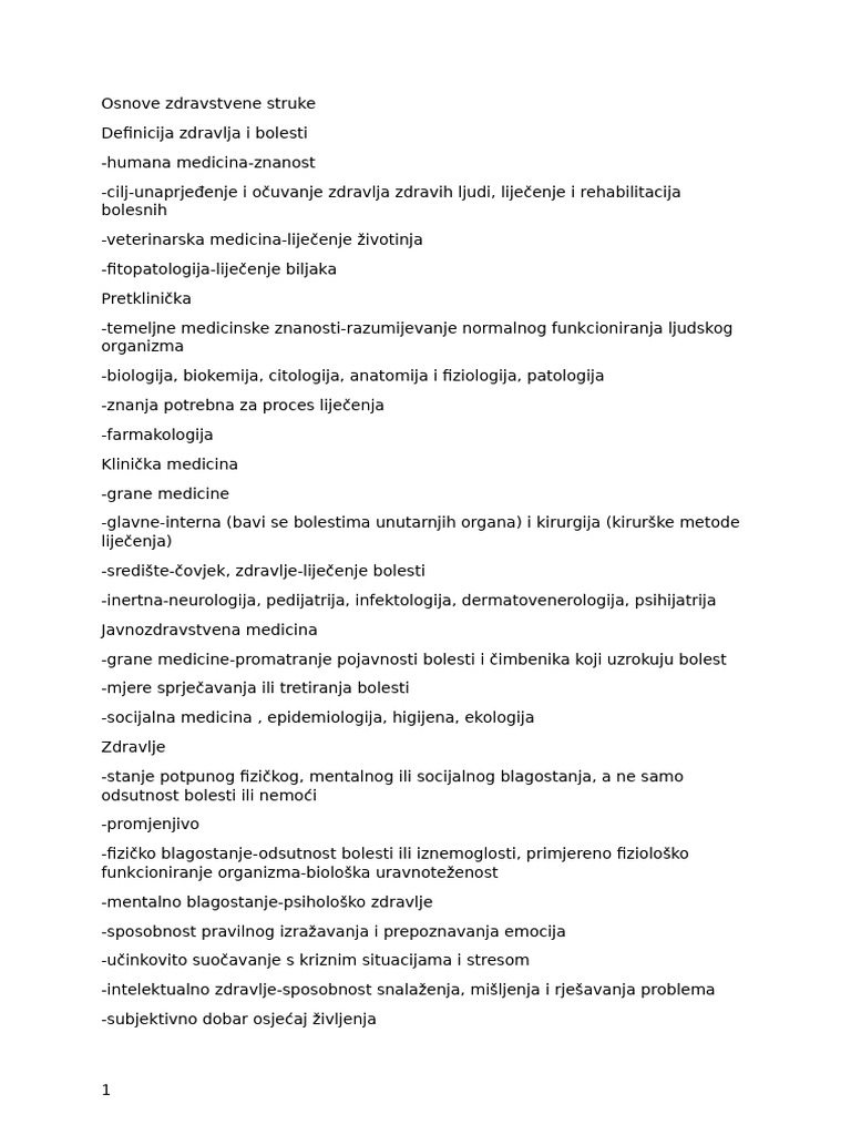 Osnove Zdravstvene Struke-1 | PDF