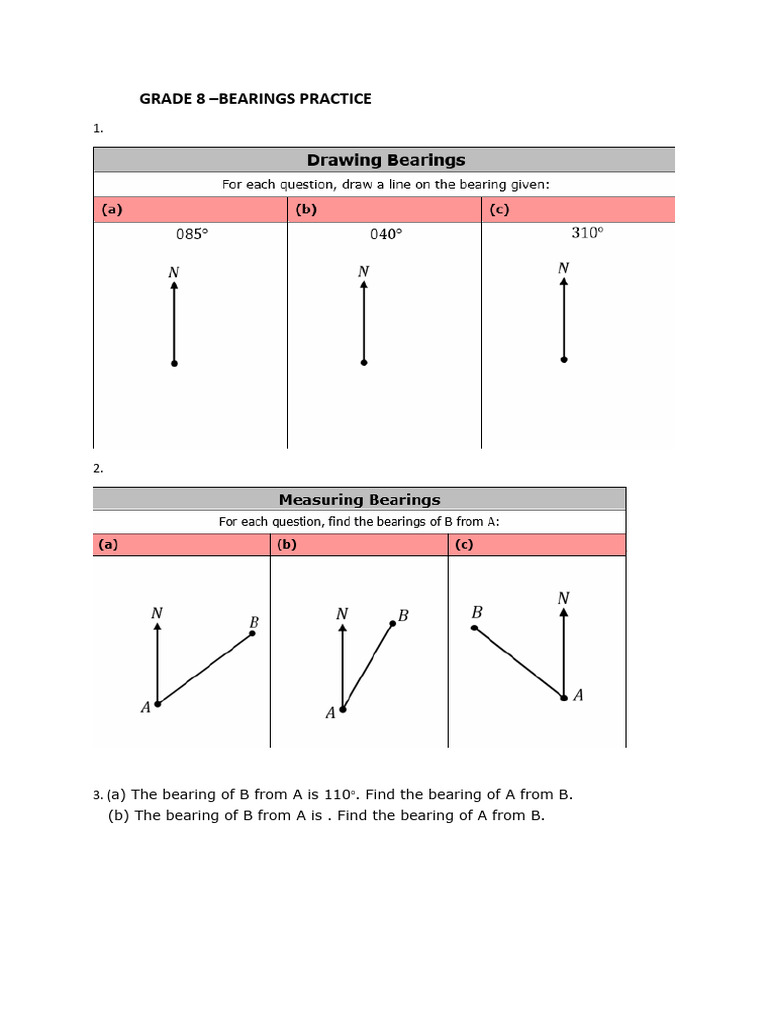 Grade 8 Bearings Practice Exercises | PDF