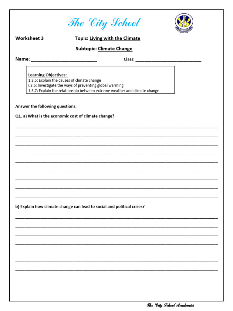 Worksheet 3-Climate Change | PDF | Climate Change | Environmental Impact