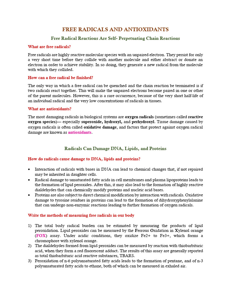 Free Radicals and Antioxidants Explained | PDF | Radical (Chemistry ...
