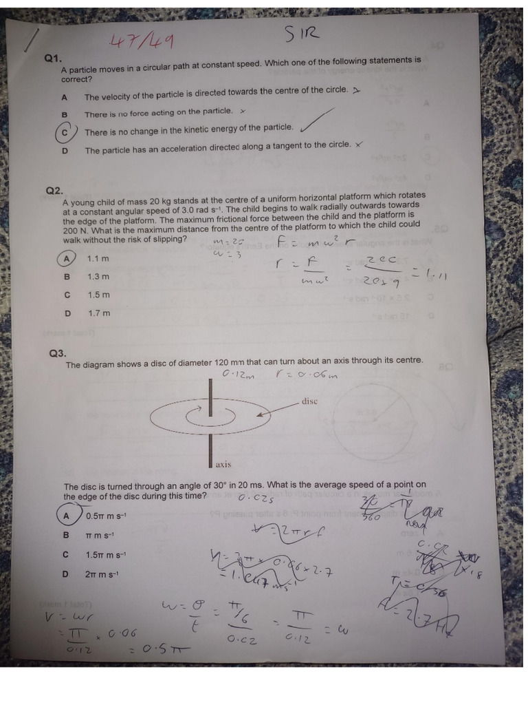 Circular Motion Test Written Answers | PDF