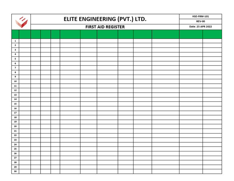 Hse FRM 101 First Aid Register | PDF