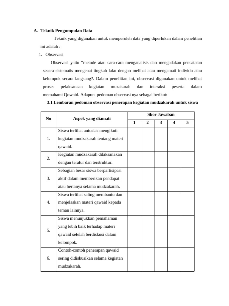 Teknik Pengumpulan Data Pembelajaran Qowaid | PDF