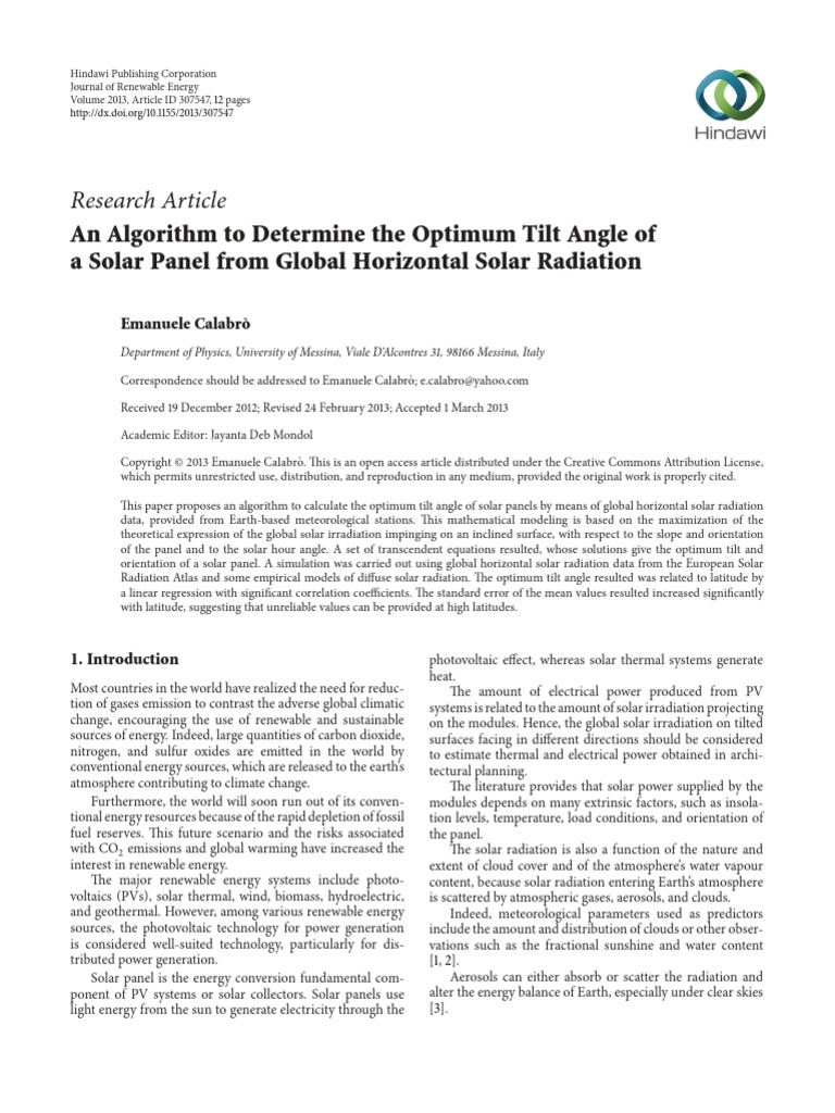 An Algorithm To Determine The Optimum Tilt Angle of A Solar 2ki4hrrzej ...