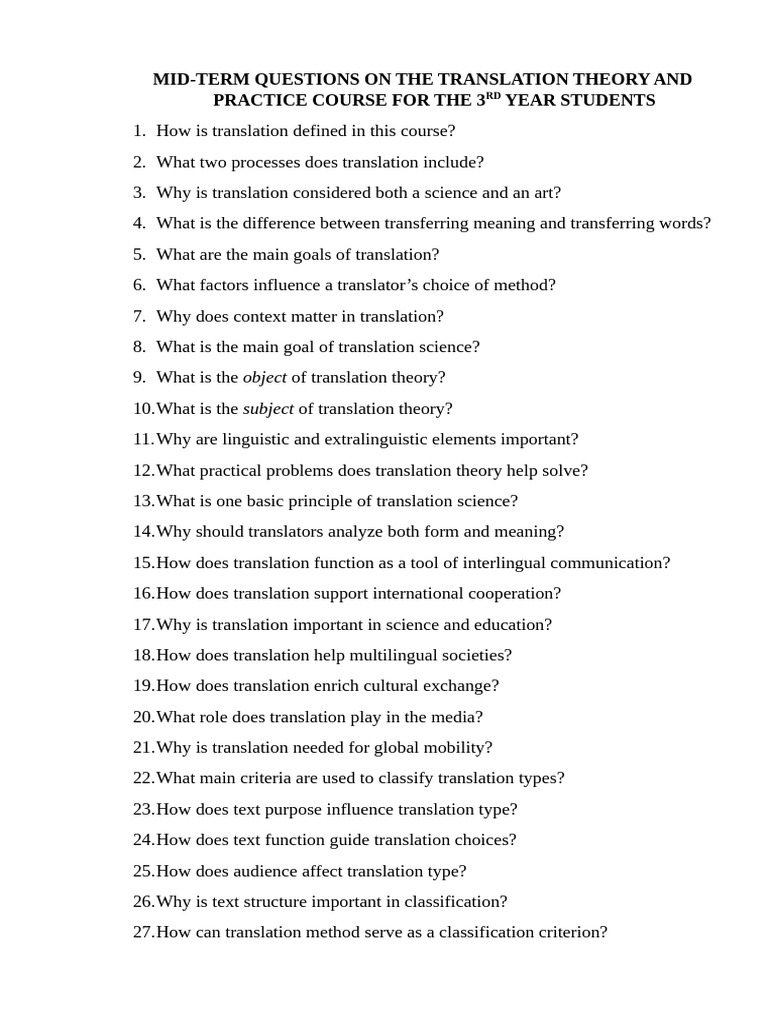 Mid-Term Exam: Translation Theory & Practice | PDF | Translations | Science