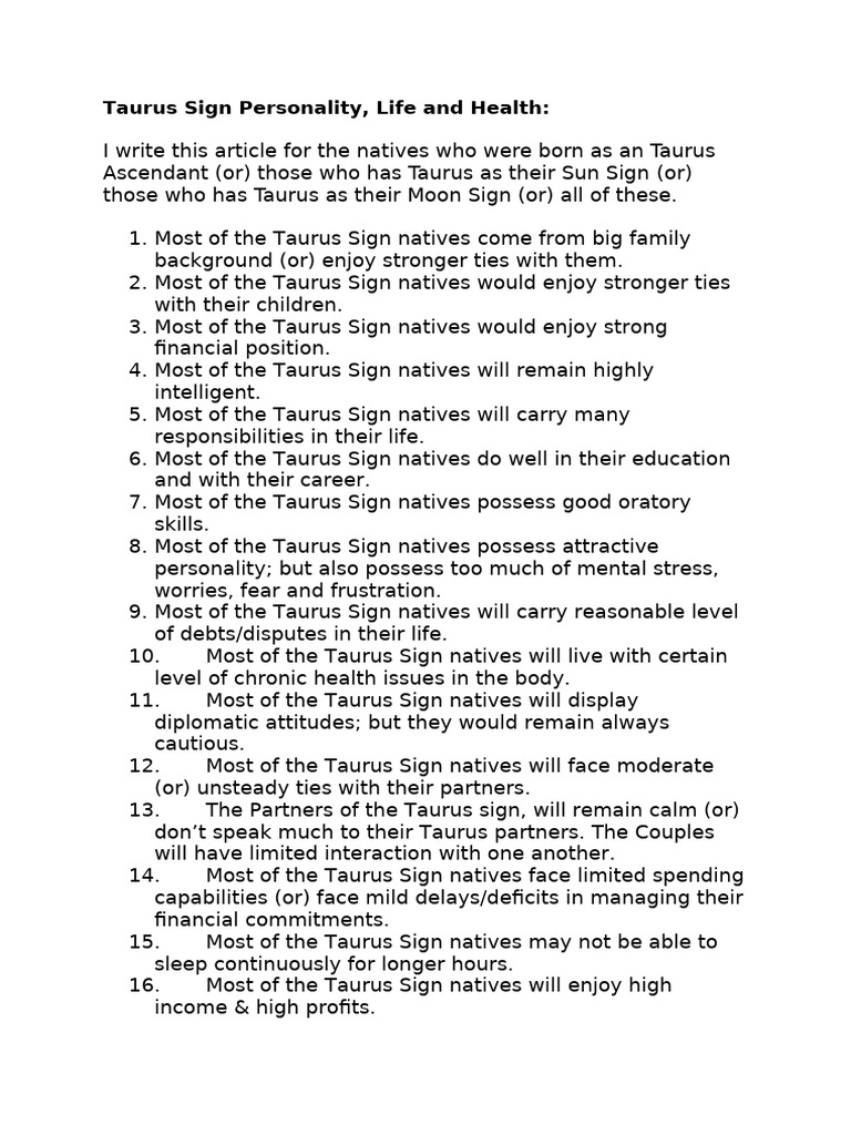Taurus Sign Personality | PDF