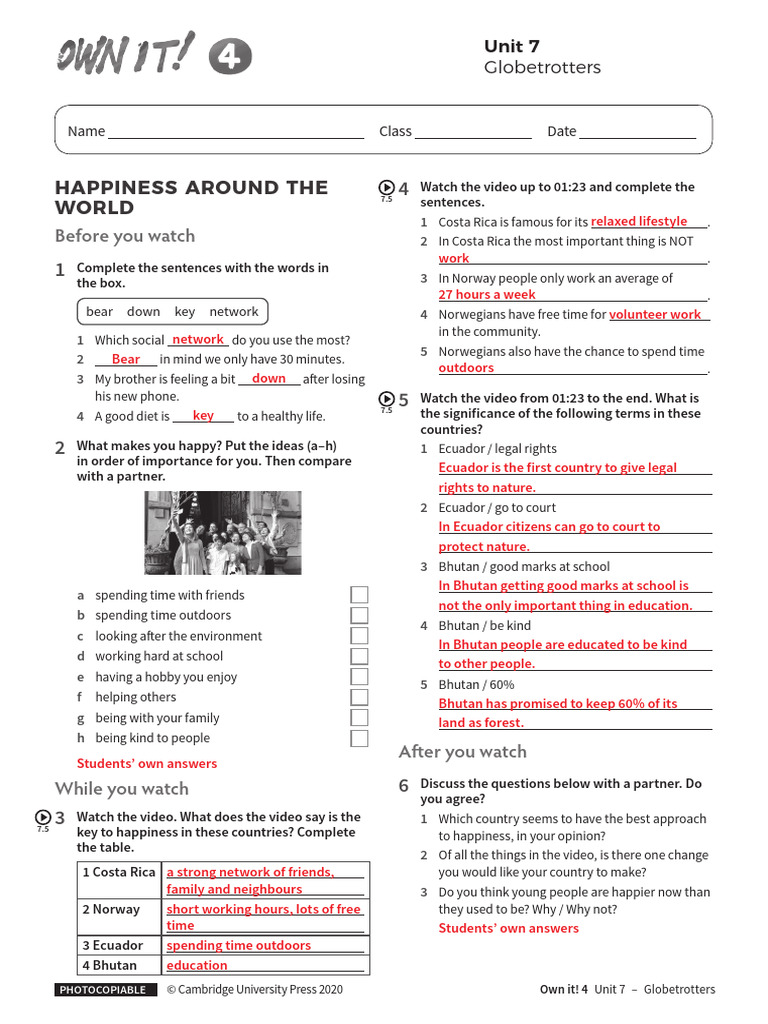 Globetrotters Unit4 With Answers | PDF | Happiness