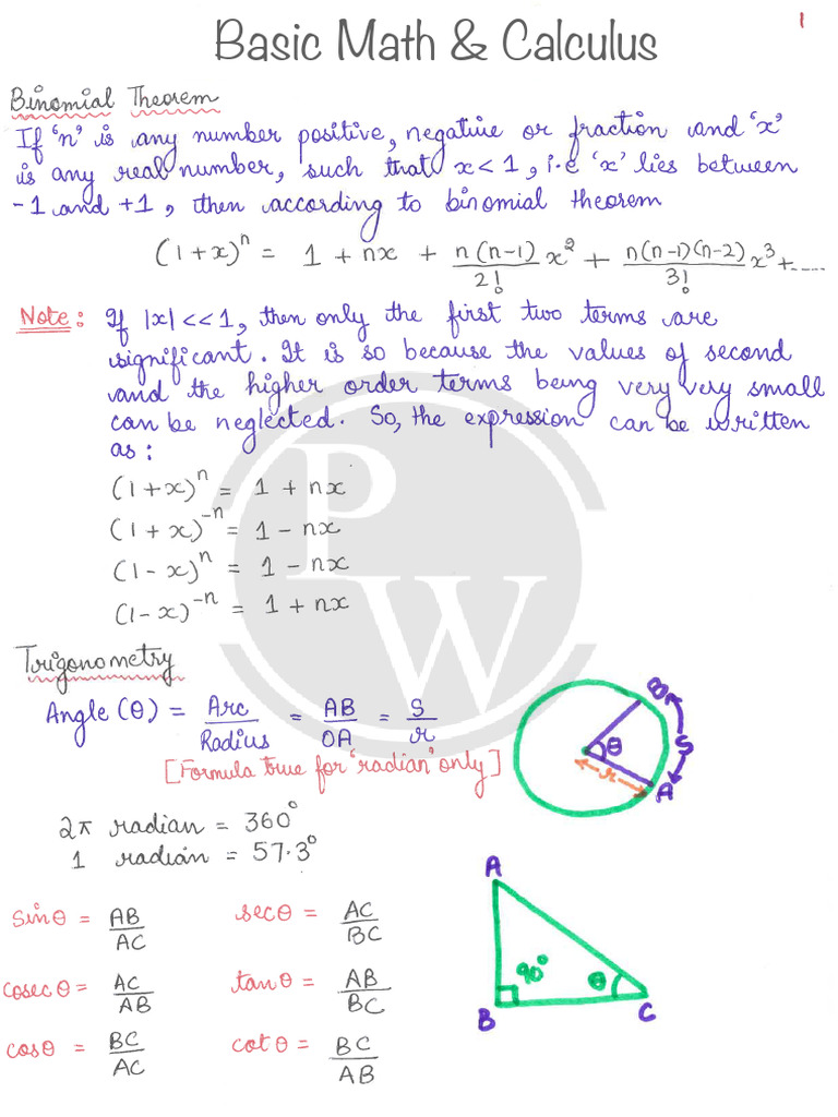 Basic Math & Calculus - Handwritten Notes | PDF