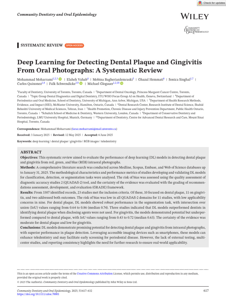 Deep Learning For Detecting Dental Plaque and Gingivitis Canada | PDF ...
