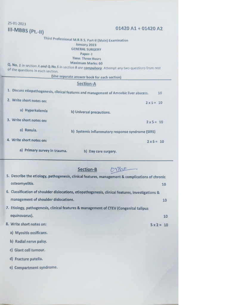 Surgery previous year paper by tathagat | PDF