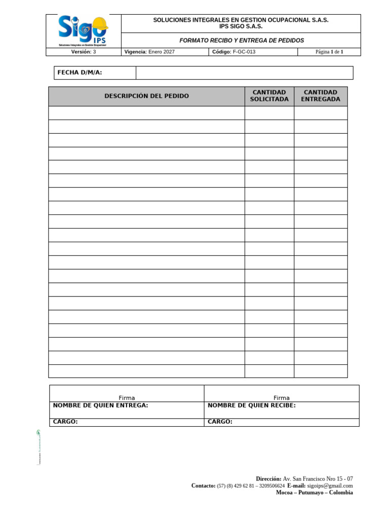 5. Formato Recibo y Entrega de Pedidos | PDF