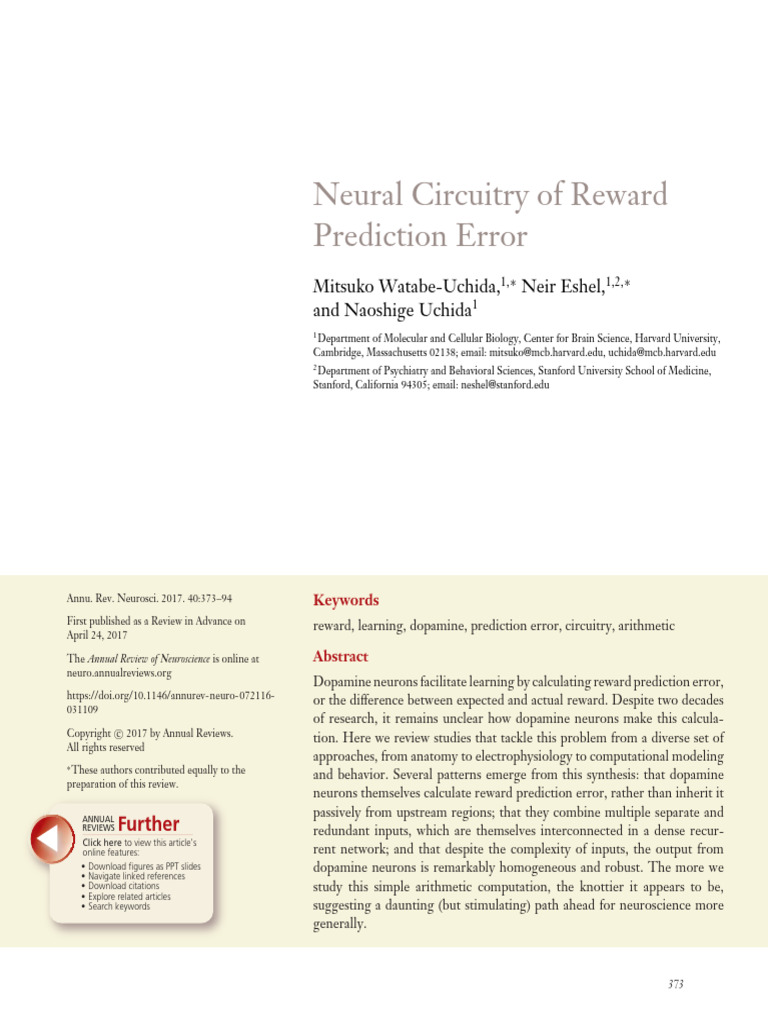Neural Circuitry of Reward Prediction Error | PDF | Reward System ...
