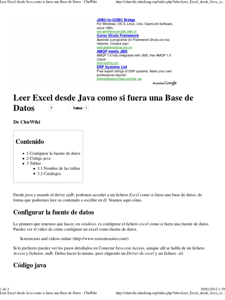 Leer Excel Desde Java Como Si Fuera Una Base de Datos | PDF | Tabla ...