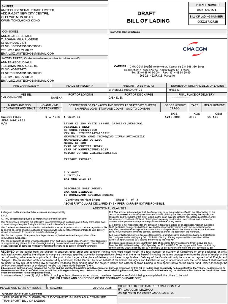GGZ2673272B MBL COPY | PDF | Bill Of Lading | Cargo