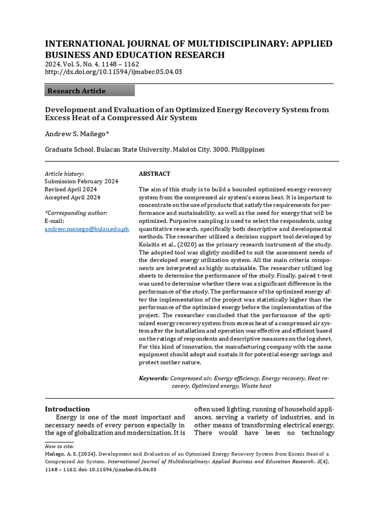 Optimized Excess Heat of Compressed Air | PDF | Relay | Energy Conservation