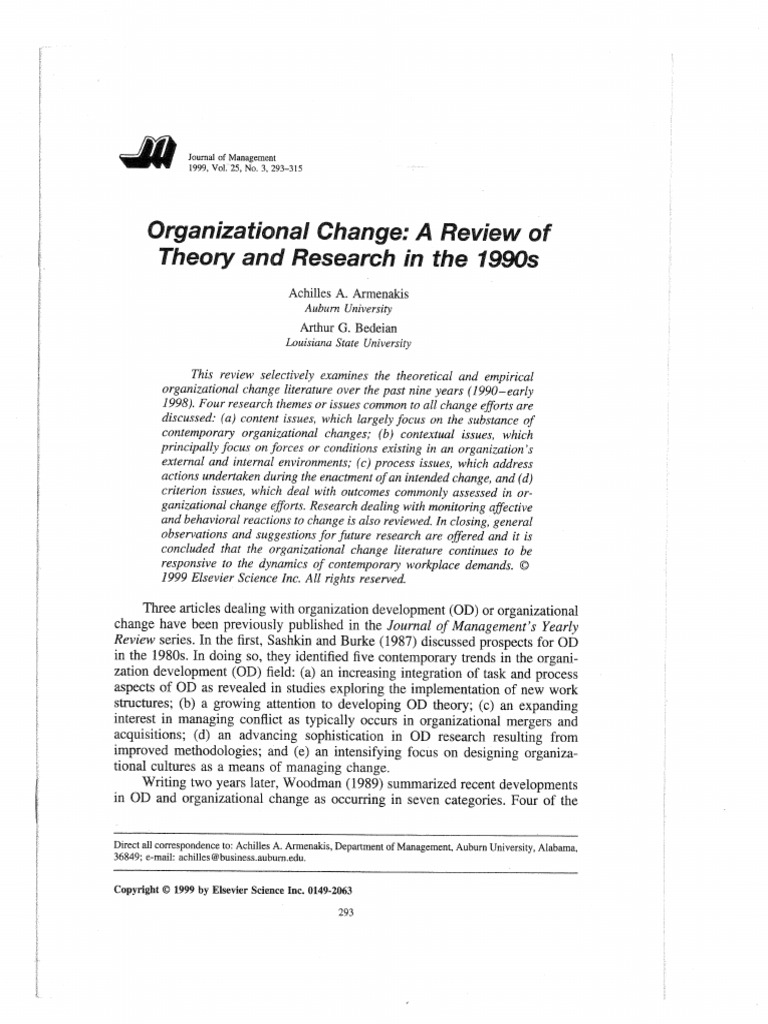 Organizational Change A Review of Theory and Research | PDF
