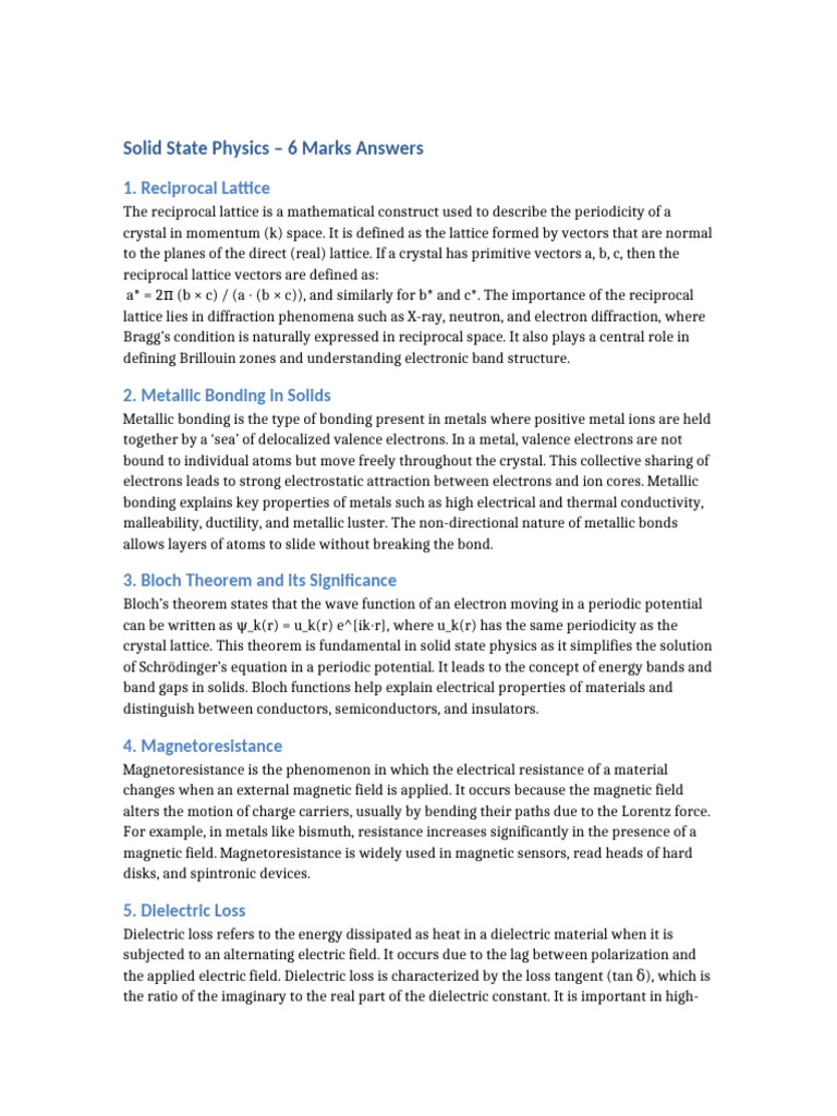 Key Concepts in Solid State Physics | PDF | Phonon | Electrical ...