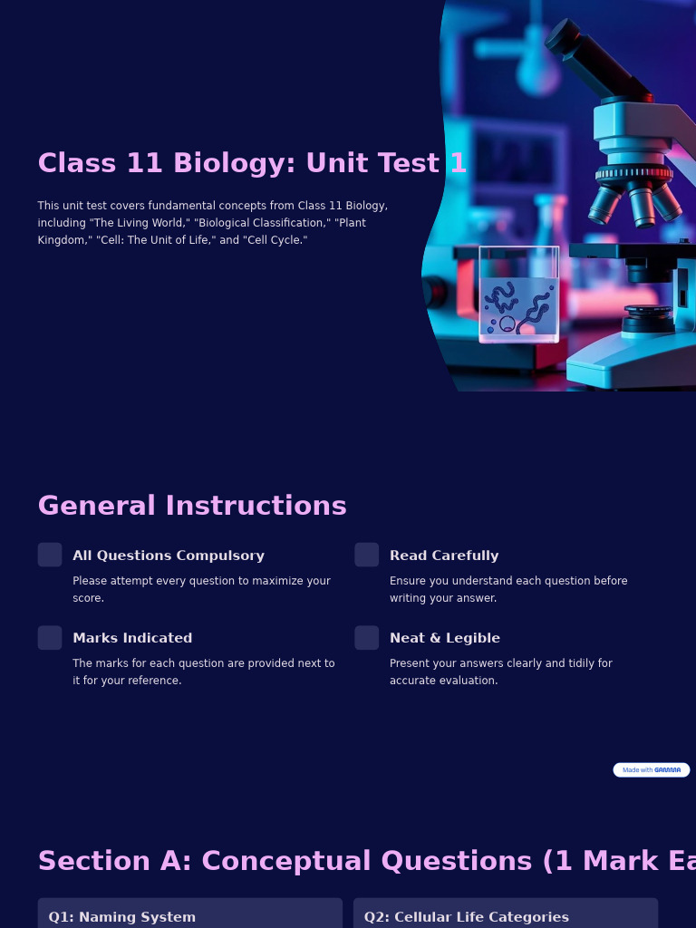 Class 11 Biology Unit Test Overview | PDF