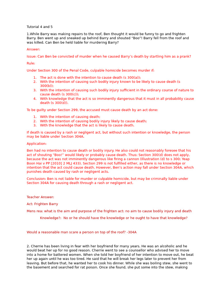 Tutorial 5 2 | PDF | Manslaughter | Murder