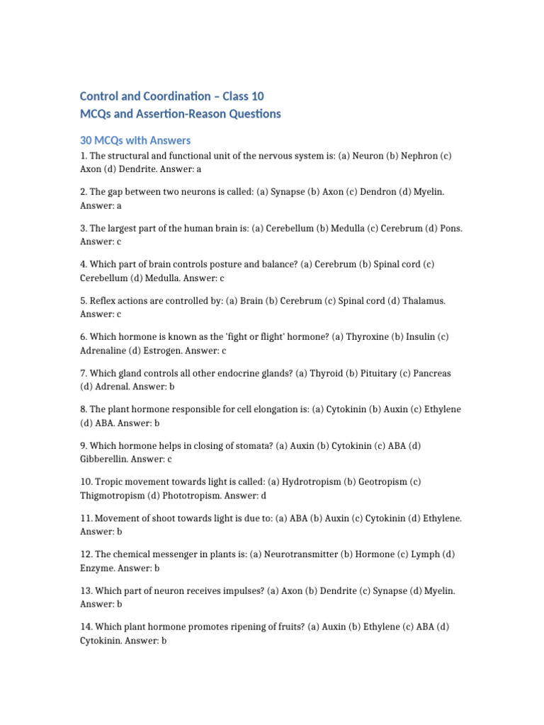 Control_and_Coordination_Class10 | PDF | Hormone | Brain