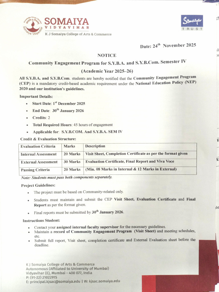 Community Engagement Program -SEM IV SYBCOM and SY_251208_114353 | PDF