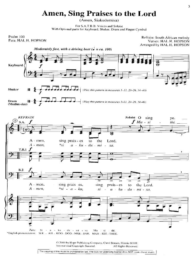 Amen, Sing Praises To The Lord | PDF