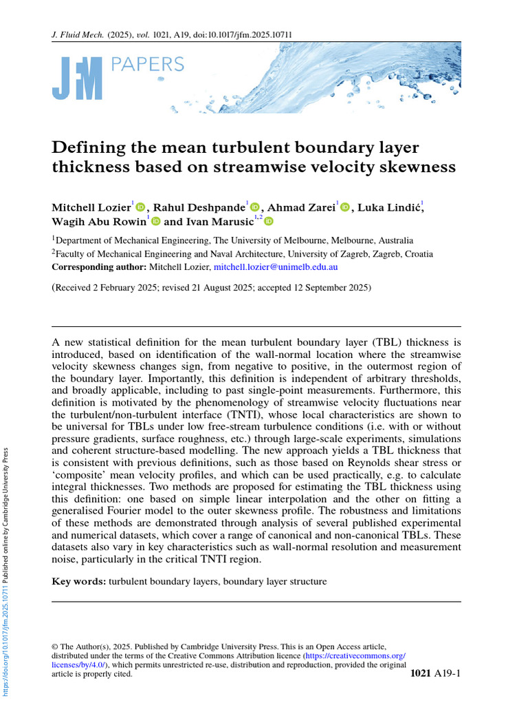 Defining the Mean Turbulent Boundary Layer Thickness Based on ...
